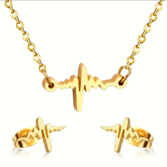 Stainless steel | Jewelry | Heart Beat Ecg Stainless Steel Gold ...